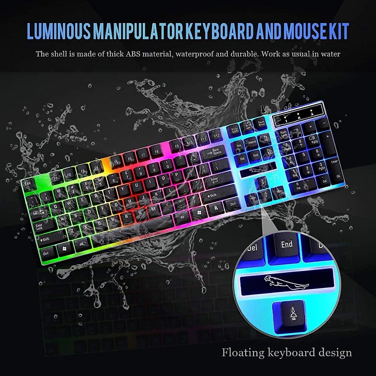 Rainbow Gaming Keyboard Mouse Combo Wired, Backlit Mechanical Keyboard LED 104 Keys USB Mechanical Gaming Keyboard for Computer PC Gamer (Black)