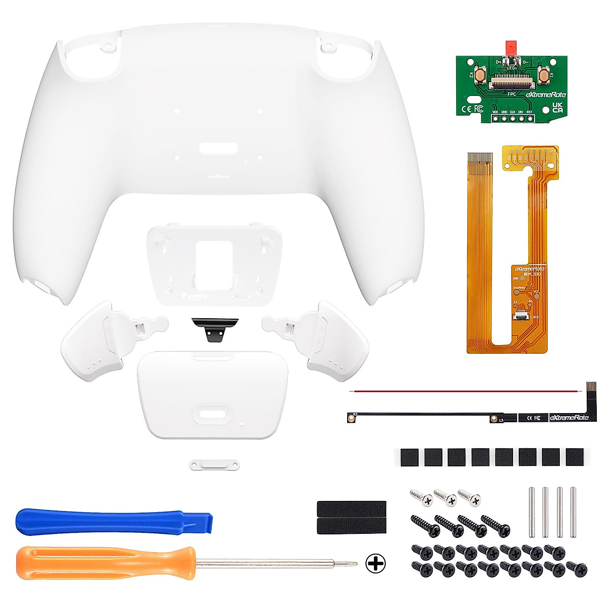 eXtremeRate White Back Paddles Programable RISE Remap Kit for PS5 Controller BDM-030 040, Upgrade Board & Redesigned Back Shell & Back Buttons Attachment for PS5 Controller - Controller NOT Included