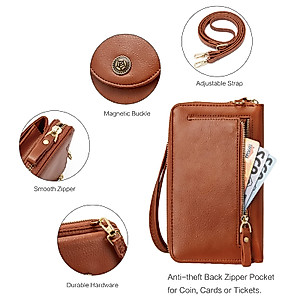 BROMEN Small Cell Phone Purse Crossbody Bags for Women Vegan Leather Wallet Purse with Credit Card Holder Brown Grain