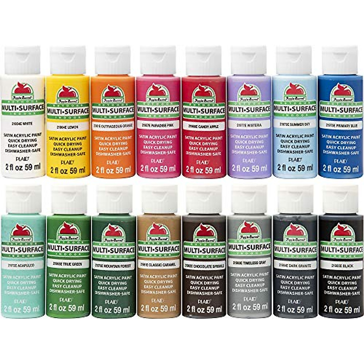Apple Barrel Multi-Surface Paint Set, 16 Piece (2-Ounce), Colors