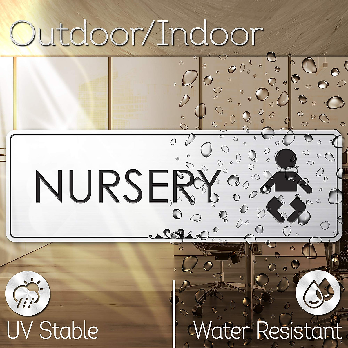 Baby Nursery Sign Nursery Mother's Room Sign, Brushed Silver, Engraved, 3" x 9", Fade Resistance, Indoor/Outdoor Use, USA MADE By My Sign Center