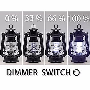 YAKii LED Vintage Lantern Metal Hanging Hurricane Lantern 12 LED Dimmer Switch Cold White Battery Operated Lantern Power Outage Indoor Camping Lighting Outdoor Brooklyn Lantern (Black 2 Pack)