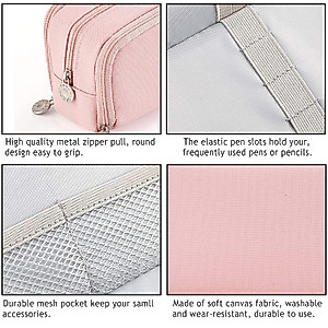 SeBeLi Pencil Case Big Capacity 3 Compartments Pouch Stationery Art Pen Bag for Girls Teens Students School & Office Supplies - Plaid White