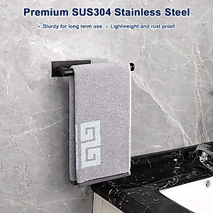 NearMoon Self Adhesive Hand Towel Holder/Towel Ring, Stainless Steel Hand Towel Bar Rustproof Stick on Wall-Towel Rack for Bathroom/Kitchen, Adhesive and Wall Mounted (1, Matte Black)