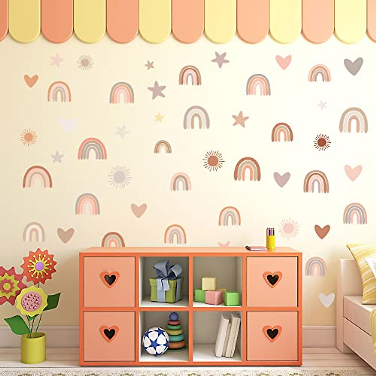 Easma Rainbow Wall Decals Rainbow Wall Stickers for Girls Bedroom Star Heart Wall Decals Watercolor Raindrop Wall Stickers Peel&Stick Wall Sticker Kids Decals for Walls