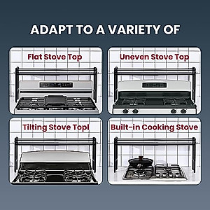 yudeke Stove Shelf, 1 Extendable Metal Shelf, Kitchen Organizer with 4 Hooks (Black)