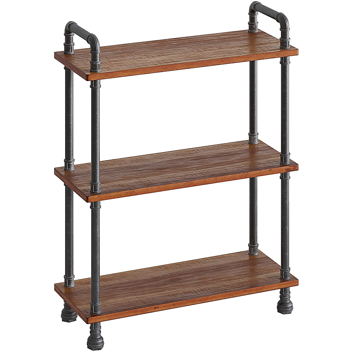 Barnyard Designs Rustic Industrial Bookshelf - Real Pine Wood with Sturdy Metal Frame - Tier Bookcase for Displaying Decor - No Tools Required Assembly (3-Shelf)