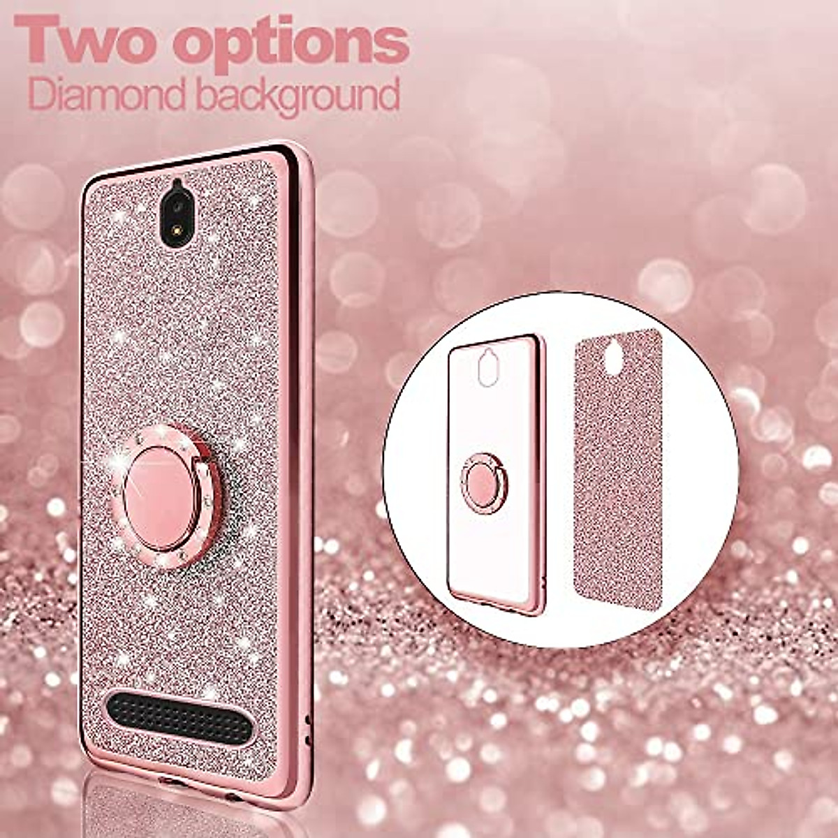 B-wishy for Blu View 2 Case for Women, Glitter Crystal Slim TPU Luxury Bling Cute Protective Cover with Kickstand+Strap for Blu View 2 B130DL