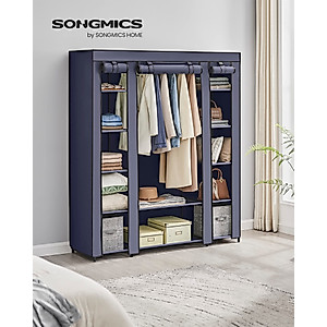 SONGMICS Closet Wardrobe, Portable Closet for Bedroom, Clothes Rail with Non-Woven Fabric Cover, Clothes Storage Organizer, 59 x 17.7 x 69 Inches, 12 Compartments, Dark Blue ULSF003I02