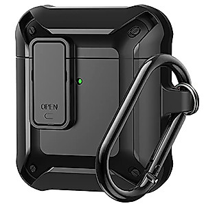 Olytop Airpods Case Cover Men with Lock, Armor Rugged Cool AirPod 2nd 1st Generation Protective Case Boys Shockproof Skin iPods Cover with Keychain for Apple Airpods 2/1 Gen Cases - Black