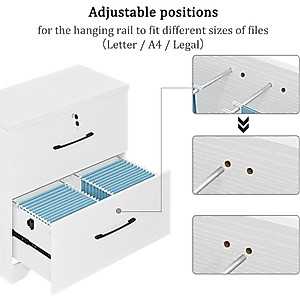 2 Drawer File Cabinet with Lock, Wooden Lateral Storage Home Office Filing Cabinet with Anti-tilt Mechanism with 8 Hanging Bars for Letter/Legal Size (White)