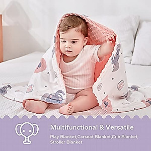 FUNUPUP Baby Blankets for Girls Boys Unisex Soft Minky Baby Blanket Double Layer Newborn Baby Receiving Blanket with Dotted Backing for Crib Stroller (30 x 40 Inch, Elephant's Love)
