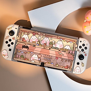 Kiloluv Bunny Grocery Switch OLED Protective Case & Dock Cover Set, Protective Skin Case Cover Faceplate Sleeve Compatible with Nintendo Switch OLED Console, Joy-Cons and Charging Dock