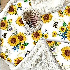 Sunflower Blanket Sunflower Gifts for Women Throw Blanket,Sunflower Gifts Bedding Decor White Throw Blanket,Sunflower Stuff Decorations Warm Soft Sherpa Thick Blanket for Bed Sofa Office
