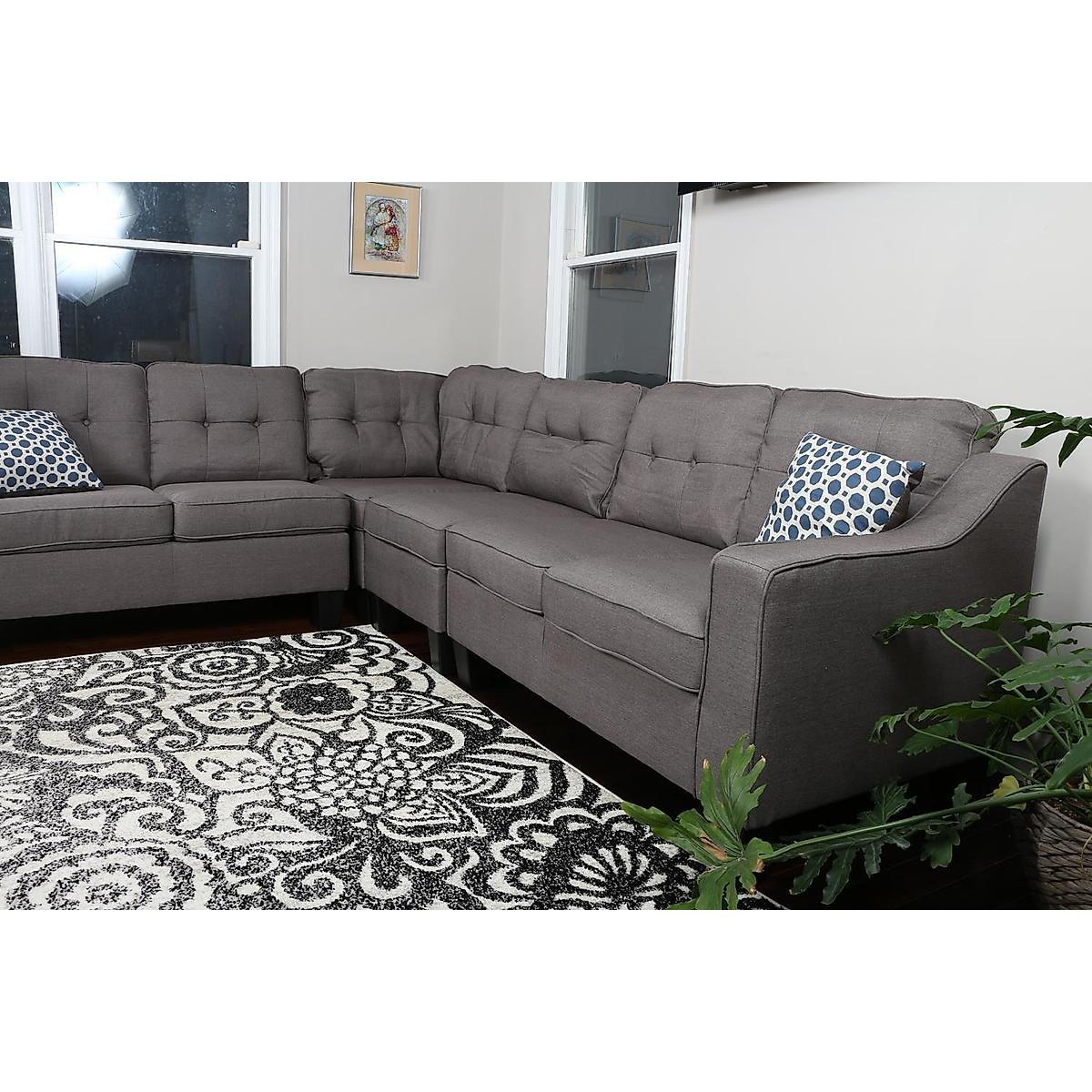 Oliver Smith - Large Brownish Grey Linen Cloth Modern Contemporary Upholstered Quality Sectional Left or Right Adjustable Sectional 106" x 82.5" x 34"