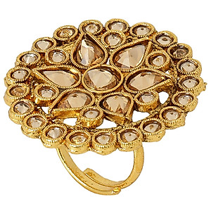 Efulgenz Indian Rings for Women Indian Jewelry Ring Kundan Crystal Adjustable Big Finger Ring Jewelry for Women