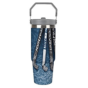 WITHSBKK 30oz Car Cup Ice Hockey Sticks Printed with Portable, Stainless Steel Travel Mug, Vacuum Insulated Tumbler And Straw, Leakproof for Car & Outdoor, UV Printed Design