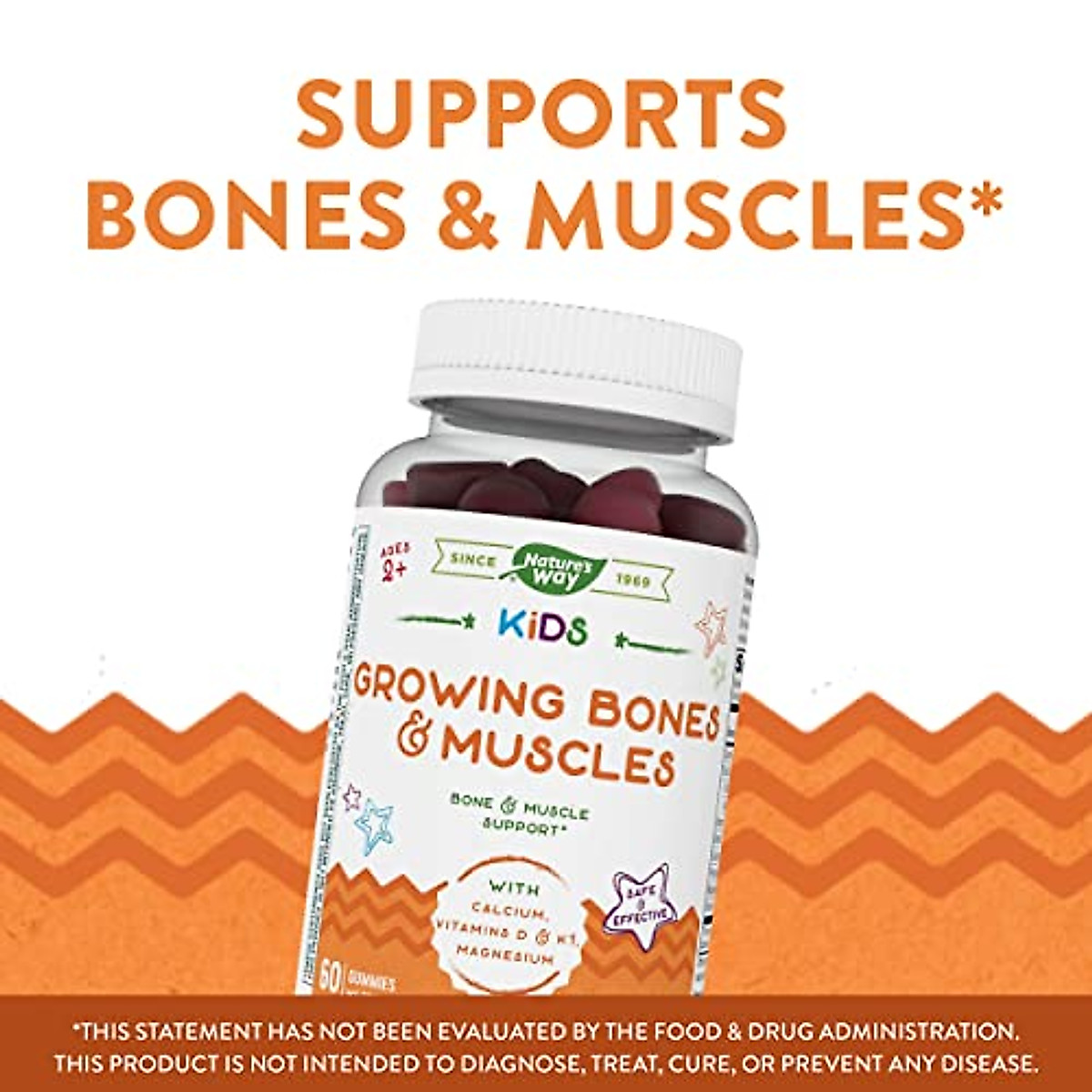 Nature’s Way Kids Growing Bones & Muscles, Calcium & Vitamin D, Ages 2+ Wildberry Flavor, 60 Gummies
