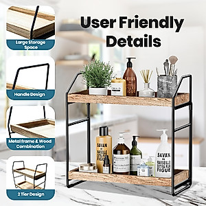 Queen Yasine 2-Tier Adjustable Bathroom Countertop Organizer with toilet paper holder – Quick Assembly, Solid Bamboo Wood Vanity Trays, Standing Cosmetic Storage Shelf for Bathroom, Bedroom or Kitchen