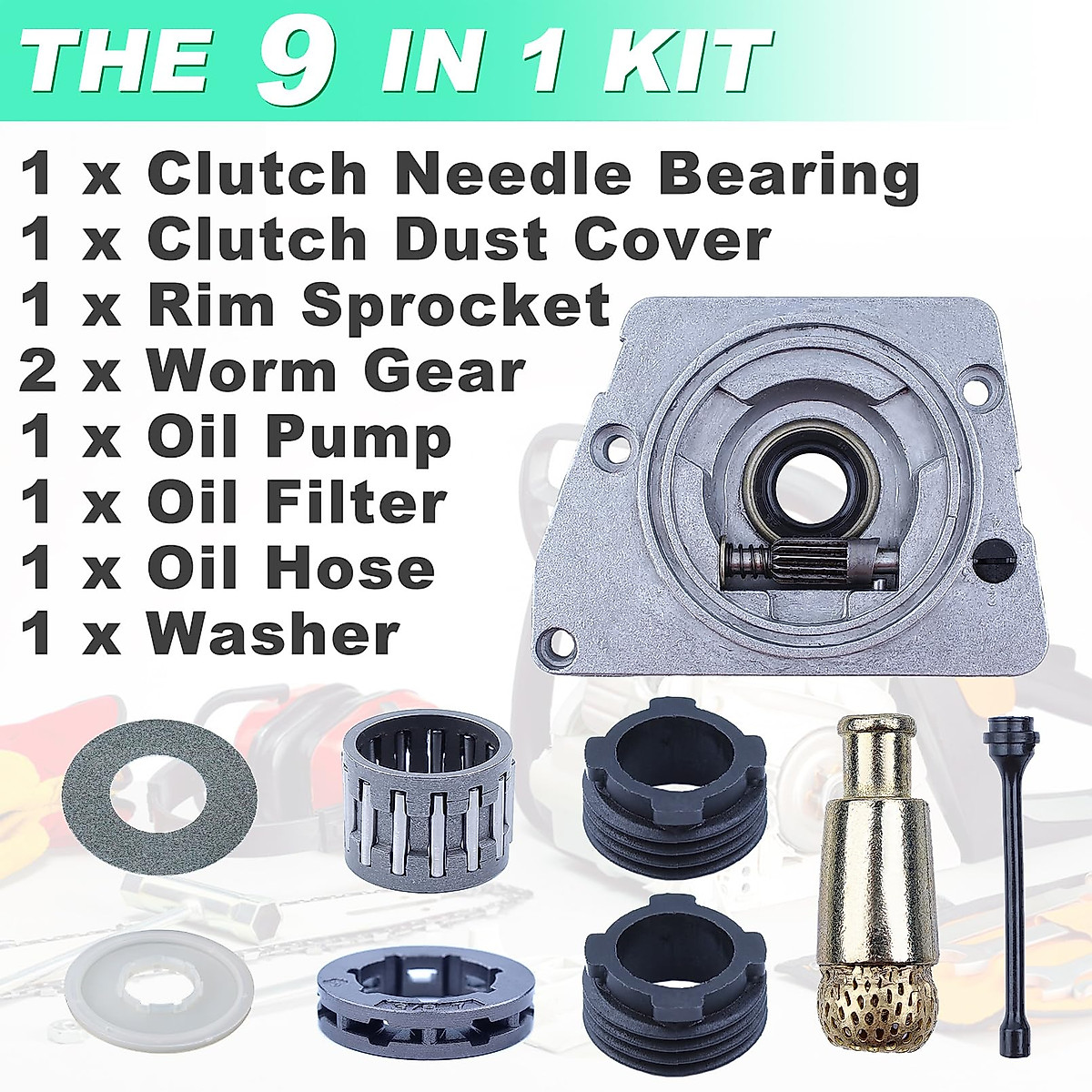 Adefol Oil Pump Oiler Rim Sprocket Worm Gear Kit for HUSQVARNA 61 66 266 XP 268 272 272XP Chainsaw