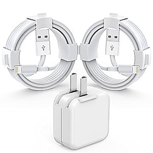 [Apple MFi Certified] iPad iPhone Charger Fast Charging Block with 2-Pack 6.6FT Lightning to USB Charging Cable Cord 12W Foldable Portable Wall Plug Compatible for iPad, iPad Pro/Air/Mini, iPhone