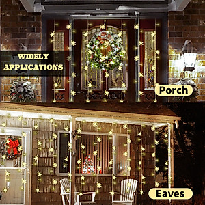 Newhale 8 Modes Christmas Curtain String Lights with Snowflake and Star, USB Plug in Wall Lights Christmas Decorations for Indoor or Outdoor, Christmas Window Lights Decor, Warm White