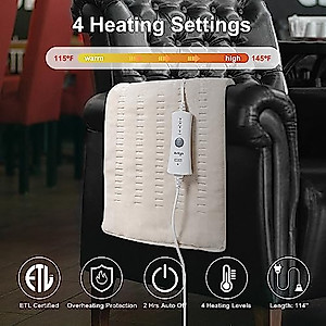 Ariliya Heating Pad for Back Pain & Cramps Relief- XL Electric Heating pad 4 Heat Settings 2h Auto-Off 12 x 24 Heated Pad, Beige-Beige