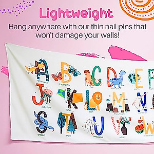 Birdy Boutique Learning Tapestry - Alphabet Pictures - Lightweight & Easy to Hang - Wall Hanging Canvas for Bedroom, Nursery, Classroom – 72" X 28"