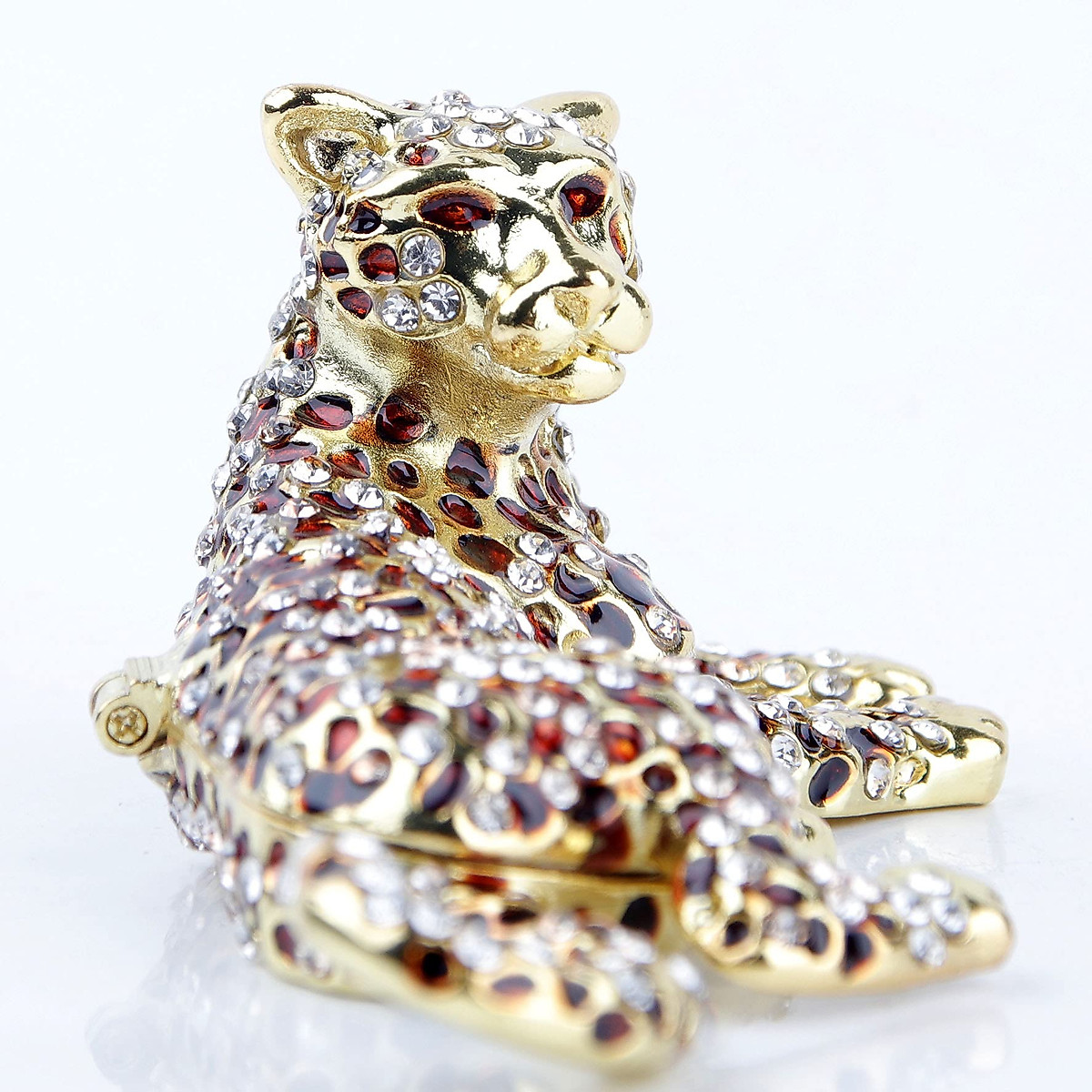 SEVENBEES 24K Golden Leopard Jewelry Trinket Boxes Hinged Hand Painted Enameled Leopard Figurine Gift