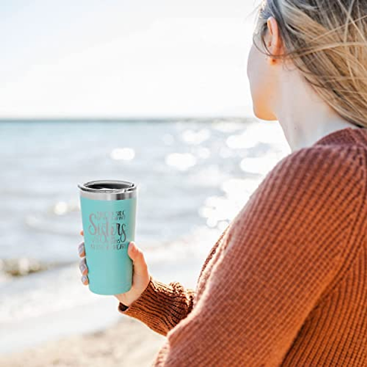 Sister Gifts From Sisters - Sisters Are Always Close at Heart - Unique Gifts for Best Friend Woman - Little Sister Gifts Ideas - Sister Birthday Gifts from Sister - Tumblers For Women 16 oz Mint
