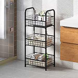 PROXRACER 3-Tier FreeStanding Open Shelf,Bathroom Organizer Shelves Unit with Adjustable Feet, Metal Steel Storage Tower Organizer Rack Basket Cart for Bathroom, Living Room, Balcony, Kitchen