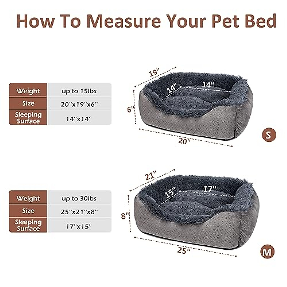 INVENHO Small Dog Bed for Small Medium Large Dogs, Rectangle Washable Dog Bed, Orthopedic Dog Sofa Bed, Durable Plush Pet Bed, Soft Calming Sleeping Puppy Bed with Anti-Slip Bottom S(20"x19"x6")