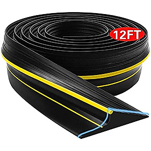 Universal Garage Door Bottom Seal Strip,Weatherproof Rubber DIY Weather Stripping Replacement, 12FT Length, Black