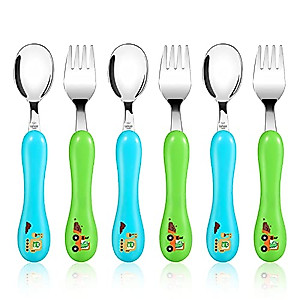 Lehoo Castle Toddler Fork and Spoon, 6pcs Toddler Utensils Kids Silverware, Safety Stainless Steel Toddler Fork Spoon Set, Children Flatware Set, Incudes 3 x Spoons, 3 x Forks (Dinosaur)