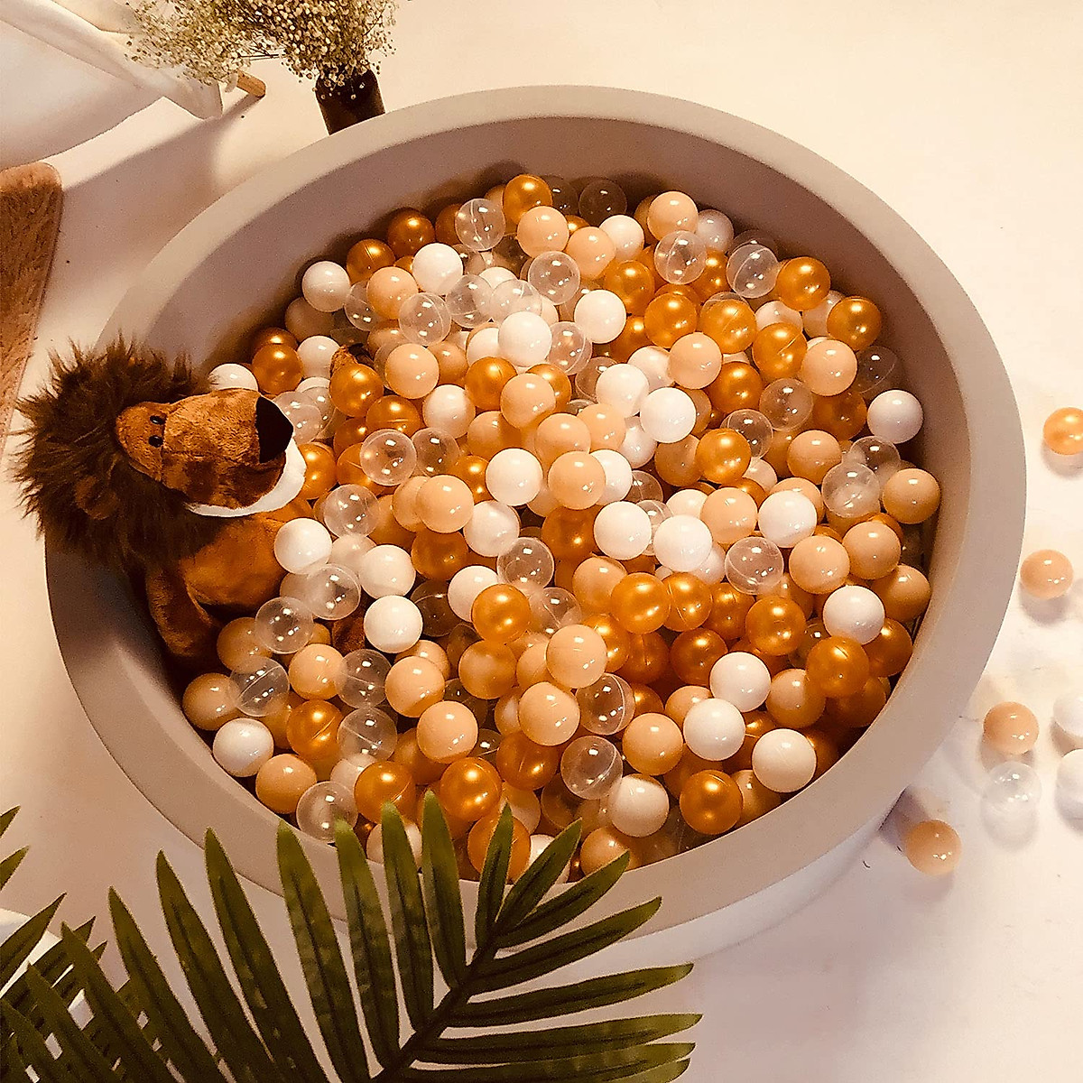 Realhaha Ball Pit Balls 100 Play Balls Plastic Balls for Baby Girls Toddlers Kids Play Tent Pool Playhouse Playpen Party Decoration, Gold Milktea White