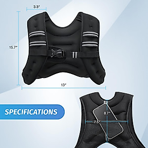 ZELUS Weighted Vest, 6lb/8lb/12lb/16lb/20lb/25lb/30lb Weight Vest with Reflective Stripe for Workout, Strength Training, Running, Fitness, Muscle Building, Weight Loss, Weightlifting, Black(12 lb)