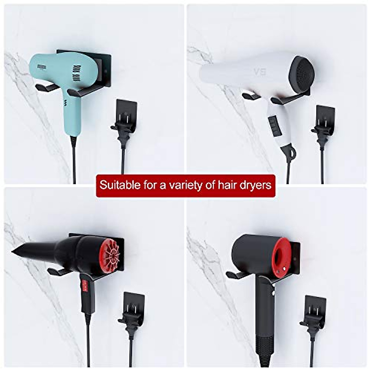 Hair Dryer Holder,FLE Blow Dryer Holder Wall Mounted Fit for Most Hair Dryers