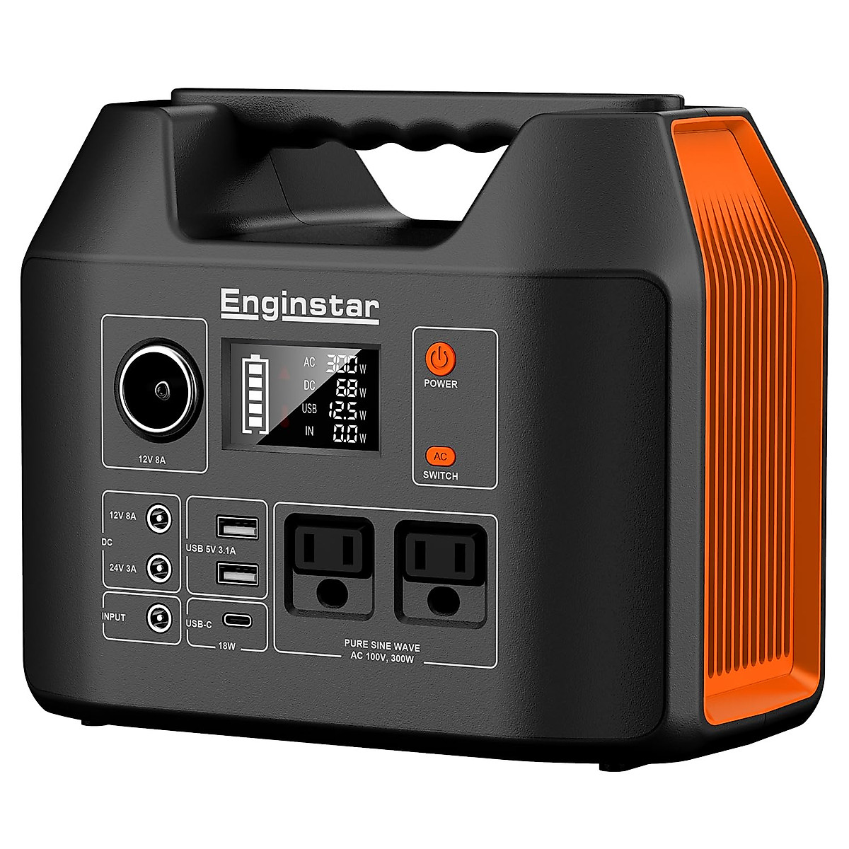 EnginStar Portable Power Station, 300W 296Wh Battery Bank with 110V Pure Sine Wave AC Outlet,100W Foldable Solar Panel Charger with 18V DC Outlet for Portable Power Stations