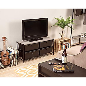 East Bank Designs 4-Drawer Storage Shelf, Matte Black with Wood Grain Laminate Top