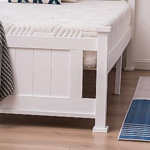 Bonnlo White Twin Bed Frame with Headboard,Modern Wood Bed Single Bed for Adults, No Box Spring Needed Panel Bed, Wood Slat Support Mattress Foundation