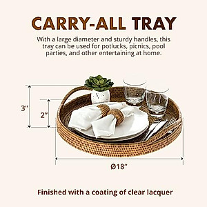 KOUBOO La Jolla Serving Tray, Brown Tray, Rattan Serving Tray, Serving Tray with Handles, Hosting Tray, Party Tray, Ottoman Tray, Tea, Living Room, Grill, Fruit, Display Tray, Servewear, Honey Brown