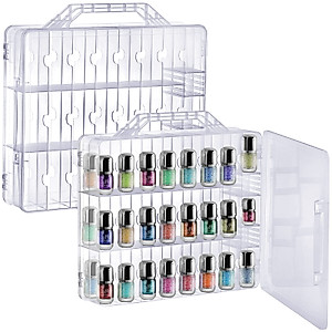 Foraineam 2 Pieces Double Side Universal Clear Nail Polish Organizer Box Nail Tools Holder Case for 48 Bottles with 8 Adjustable Dividers
