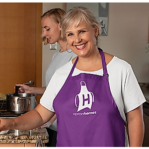 APRON HEROES - Purple Apron, Baking Apron, Baking Apron for Women, & Men, Portion of Profits Are Donated to End Child Hunger in the USA, Purple White