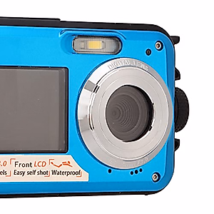 Waterproof Digital Camera, Micro USB 2.0 Full HD Double Screens Waterproof Digital Camera for Photograph Blue