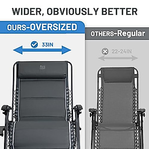 TIMBER RIDGE Oversized Zero Gravity Chair, 33In Wide XXL Zero Gravity Reclining Chair with Side Table, Full Padded Lounge Chair for Outdoor Camping Patio Lawn, Heavy Duty Supports 500lbs, Grey-1 Pack