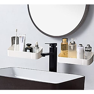 Fineget Plastic Shower Caddy Adhesive Shower Shelves for Wall Bathroom Kitchen Bathtub Rustproof Home Basket Shelf Removable No Drilling Space Saving Shower Storage Organizer Quick Dry White 2 Pack