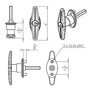 GordonGlass Truck Cap Locking T-Handle - Counter Clockwise
