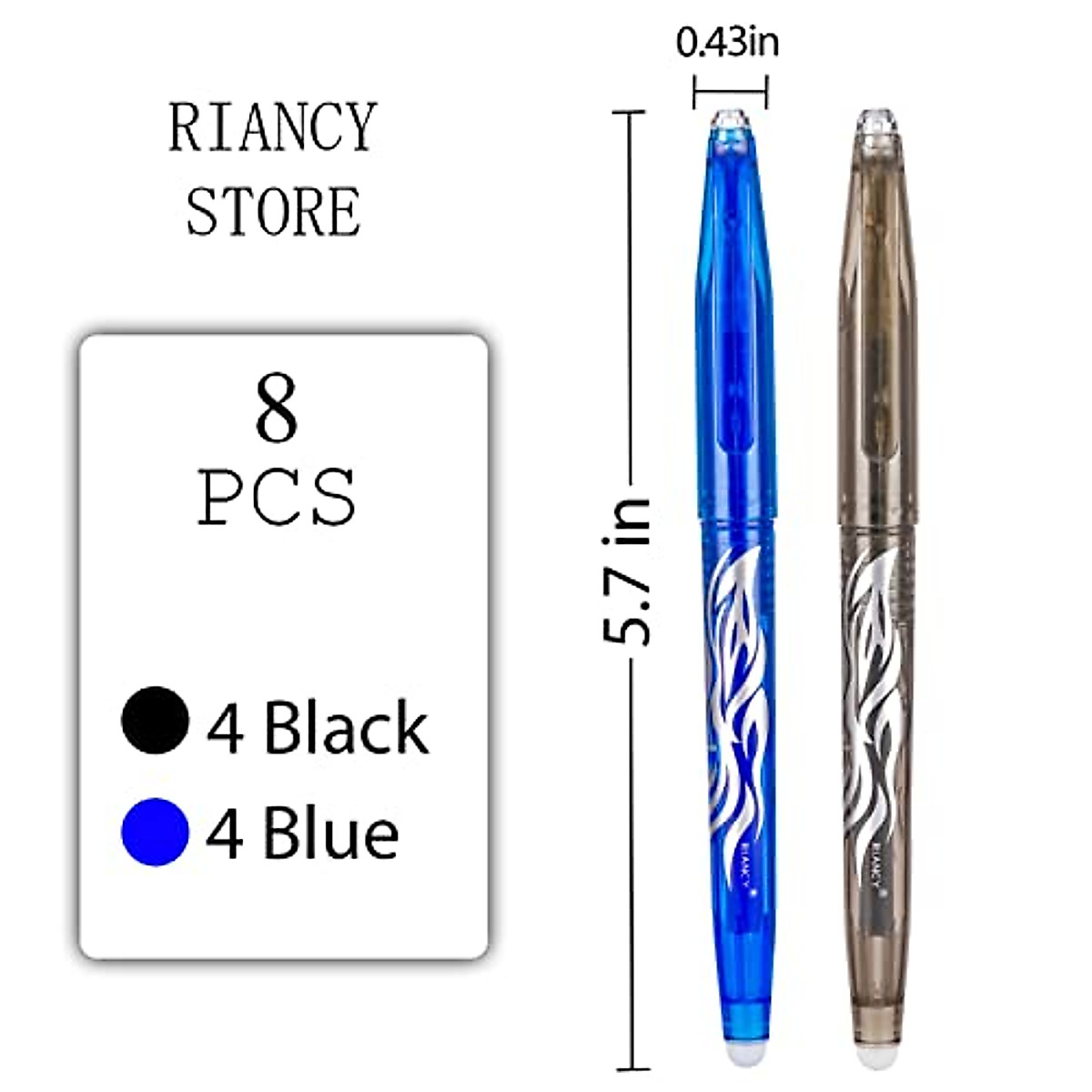 RIANCY Erasable Pens, Erasable Gel Ink Rollerball Pens, ink pens,Fine Point 0.5mm, Rolling Ball Pens with Eraser,4 Black & 4 Blue Erasable Gel Ink Pen for Drawing Writing Planner School Supplies Gift