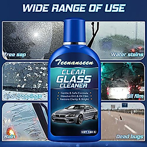 Car Glass Oil Film Cleaner, Car Glass Cleaner with Sponge, Glass Cleaner for Auto and Home Eliminates Water Spots, Bird Droppings, Coatings, and More to Polish and Restore Glass to Clear (180g)