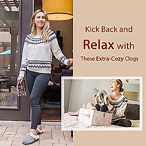 LongBay Women's Wool Felt Sherpa Memory Foam Slippers with Plush Fleece Lining Slip on Moc Clogs Indoor Or Outdoor (X-Large / 11-12, Gray)